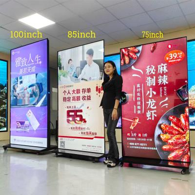China Custom Floor Standing Digital Signage 100 Inch 98 85 75 4k Usb Hdmi Out Lan Wifi for sale