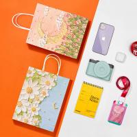 China Silk Belt Custom Printed Kraft Paper Bag Gift Paper Bag Shopping Packaging Square Bottom for sale