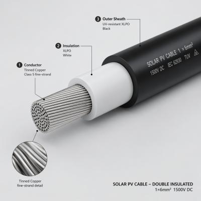 China H1Z2Z2K 1x6MM2 Hybrid Solar PV System cable incorporating XLPE insulation material suitable for and safe solar power distribution for sale