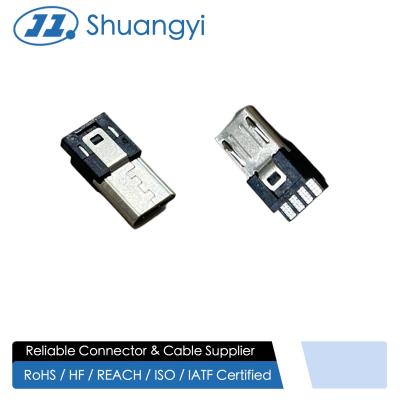 China Micro-USB Male Molding Cable-End Connector 5-Pin to 4-Pin Cut Wire Gold-Plated G/F for sale