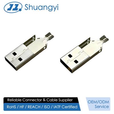 China USB 2.0 AM Three-Piece Back Cover Connector Tin Plated Male Plug 180 Degree for sale