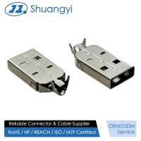 China USB 2.0 AM Dual-Piece Connector Brass Shell Ni Plated 80u 24.7mm for PCB Power Automotive for sale