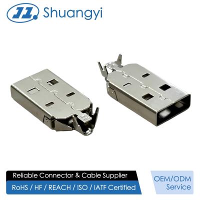 China USB 2.0 AM Dual-Piece Connector Brass Shell Ni Plated 80u 24.7mm for PCB Power Automotive for sale