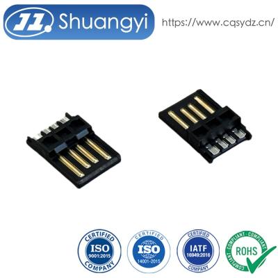 China USB 2.0 AM Male Solder Connector 15U Black Gold Plated Wide Solder Cup 3A 250V for sale