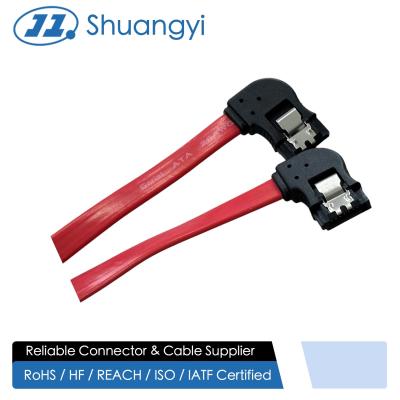 China Right Angle SATA 7Pin Data Cable Connector – Red Flat Wire for HDD / SSD / Server Signal Transmission for sale