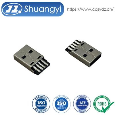 China High-Durability USB 2.0 AM Connector – Integrated Solder-Type Black Housing Gold-Flash Plated Interconnect for sale