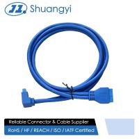 China USB 3.0 20-Pin Internal Header Connector Cable Right-Angle to Straight 1m Blue for PC Server for sale