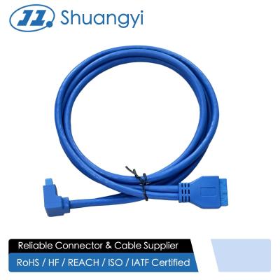 China USB 3.0 20-Pin Internal Header Connector Cable Right-Angle to Straight 1m Blue for PC Server for sale