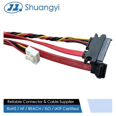 China SATA Data Power Cable Harness 7+15 Pin Right Angle to 4 Pin Terminal 18 AWG for Server HDD SSD for sale