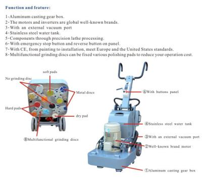 China S6 Concrete Floor Grinding Machine , 6 Heads Stone Floor Polisher Single Phase for sale
