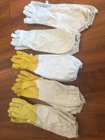 China Economic Sheepskin Beekeeping Gloves with Leather and Canvas in Yellow and White for Bee Protection for sale