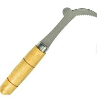 China Special Hive Tool Curved Short Stainless Steel uncapping knife With Wooden Handle for sale