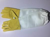 China Durable Yellow Sheepskin Beekeeping gloves with white soft ventilated part, white elastic cuff for sale