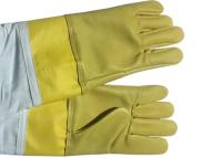 China #13 Yellow  Goat Skin  And Smoothy Leather Wrist Protector  And White Cloth Sleeve   Bee Glove for sale