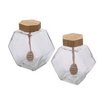 China 220ML Glass Jam Sauce Clear Honey Jar Hexagon Glass Honey Bottles for sale