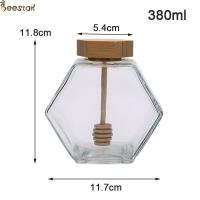 China 380ML Clear Glass Honey Jar And Spoon Jam Sauce Jar Storage Bottles & Jars for sale
