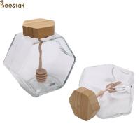 China 380ML Clear Glass Honey Jar And Spoon Jam Sauce Jar Storage Bottles & Jars for sale