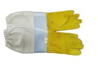 China Yellow Sheepskin Gloves For Beekeeping With White Ventilated Wrist White Cloth Sleeve for sale
