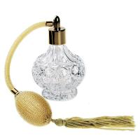 China Clear Checked Carved Glass Empty Perfume Bottles With Spray Atomizer for sale