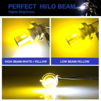 China AC/DC 8-80V H4 HS1 BA20D H6 18w Dual Color White Yellow Ceramic Motorcycle Led Headlight for sale