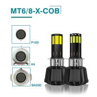 China AC DC 8-80V COB Motorcycle Headlight Bulb H4 Ba20d HS1 H6 P15D White Yellow Blue White for sale