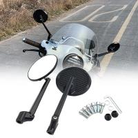 China Long Pole Rearview Mirror Motorcycle Universal Retrofit Retro Round Mirror Carbon Fiber Rearview Reflector for sale