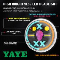 China YAYE 5.75 Inch GN125 Yellow White LED Accessory Red Skull Motorcycle High Low Beam DRL Headlight with Optical Lens for sale