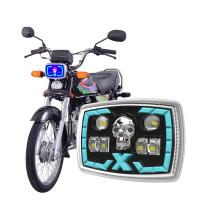 China YAYE CD70 CG125 Semi-assembly Red Skull DRL Optical Projector Lens Motorcycle LED Accessory Headlight for sale