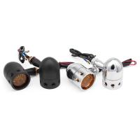 China 12V Motorcycle Aluminum Alloy LED Turn Signal Light Universal Amber Indicator for Harley Custom Bobber Black Chrome for sale