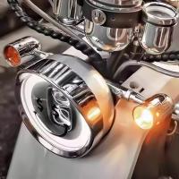 China 12V Motorcycle Aluminum Alloy LED Turn Signal Light Universal Amber Indicator for Harley Custom Bobber Black Chrome for sale