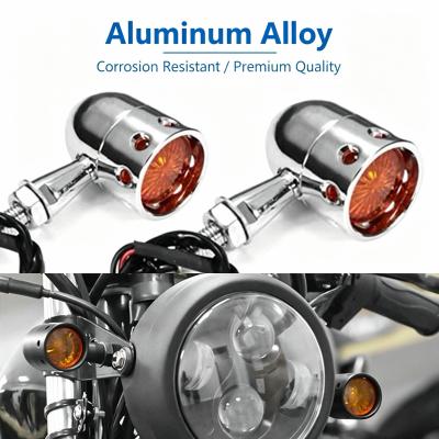 China 12V Motorcycle Aluminum Alloy LED Turn Signal Light Universal Amber Indicator for Harley Custom Bobber Black Chrome for sale