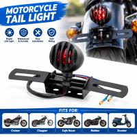 China 12V Retro Motorcycle LED Tail Light Brake Light Combo Harley Cruiser King Series with License Plate Bracket for sale