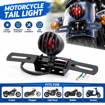 China 12V Retro Motorcycle LED Tail Light Brake Light Combo Harley Cruiser King Series with License Plate Bracket for sale