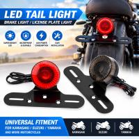 China Retro Round LED Motorcycle Tail Light Brake Light License Plate Light for Kawasaki Suzuki Yamaha Motorcycles for sale