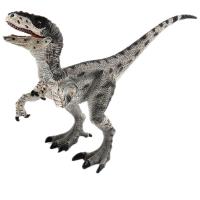 China Dinosaur Figure Set Realistic Hand Painted Gray Velociraptor Figures with Movable Jaws for sale