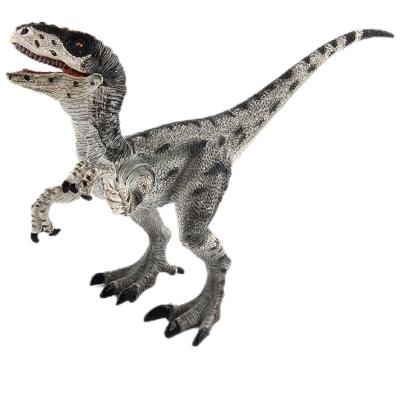 China Dinosaur Figure Set Realistic Hand Painted Gray Velociraptor Figures with Movable Jaws for sale