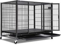 China Large Dogs Heavy Duty Metal Kennel and Crate with Four Wheels in Solid Black for sale