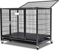 China Large Dogs Heavy Duty Metal Kennel and Crate with Four Wheels in Solid Black for sale