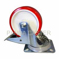 China Red Swivel Industrial Caster Wheels 6 Inch Polyurethane Wheel Swivel Top Plate for sale
