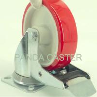 China Red Swivel Industrial Caster Wheels 6 Inch Polyurethane Wheel Swivel Top Plate for sale