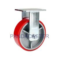 China Rigid Fixed Heavy Duty Casters Wheels Red 6 Inch Polyurethane Wheels for sale