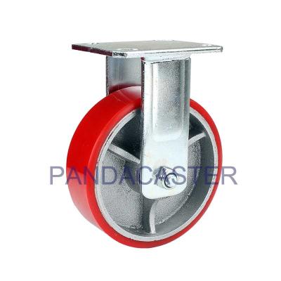 China Rigid Fixed Heavy Duty Casters Wheels Red 6 Inch Polyurethane Wheels for sale