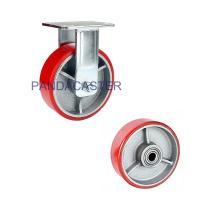 China Rigid Fixed Heavy Duty Casters Wheels Red 6 Inch Polyurethane Wheels for sale