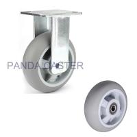 China 6 Inch Soft Gray Fixed Caster Wheels Heavy Duty Rubber Castors for sale
