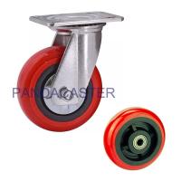 China Korean Style Heavy Duty Casters Red Round Polyurethane Wheel 150mm Swivel Castor for sale
