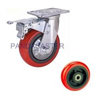 China Red Thick Polyurethane Heavy Duty Casters 6 Inch Swivel Caster With Brake for sale