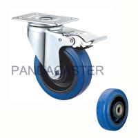China Blue Medium Duty Casters 4 In Rubber Swivel Caster With Brake for sale