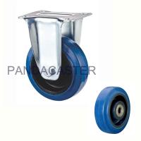 China Top Plate Blue Caster Wheels 4 Inch Elastic Rubber Tread Wheels for sale