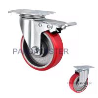 China 4 Inch Medium Duty Red Polyurethane Tread Iron Core Swivel Total Brake Caster for sale