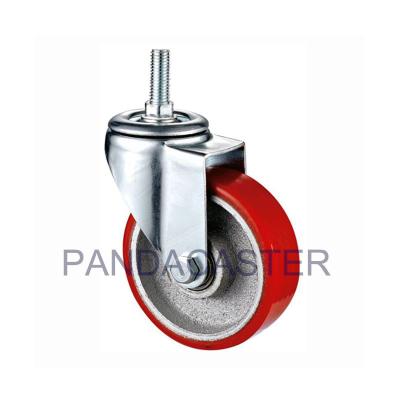 China Red Polyurethane Tread Wheels Iron Core Wheel Threaded Rod 4 Inch Swivel Casters for sale